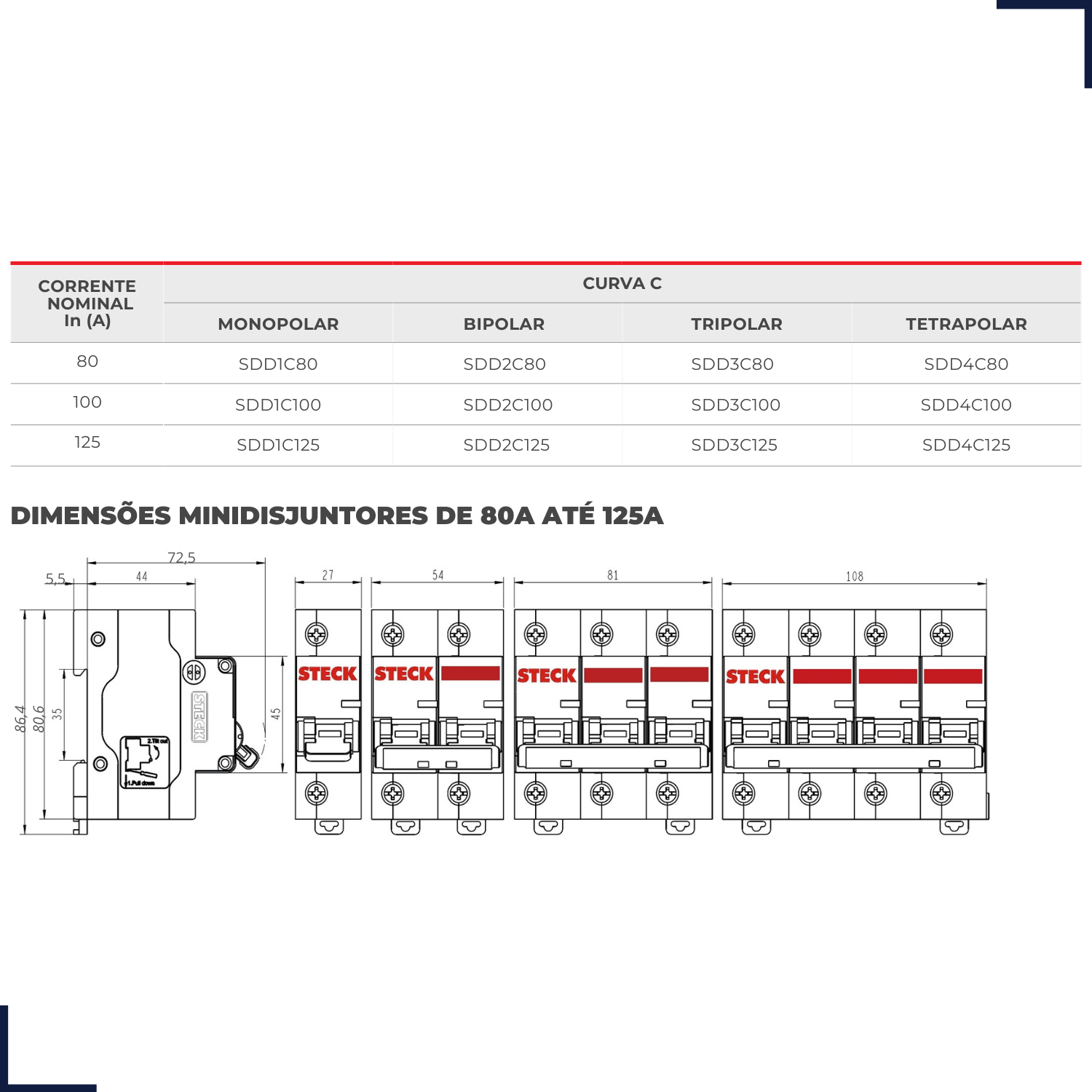 Disjuntor Tripolar 80A 3P CURVA C 10KA Steck SDD3C80 - Lumina Soluções ...