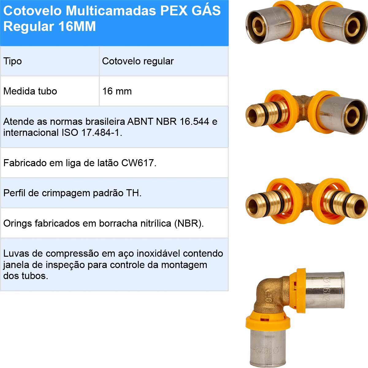 Cotovelo Multicamadas PEX GÁS Regular 16mm - Multicamadas - Tubos e ...