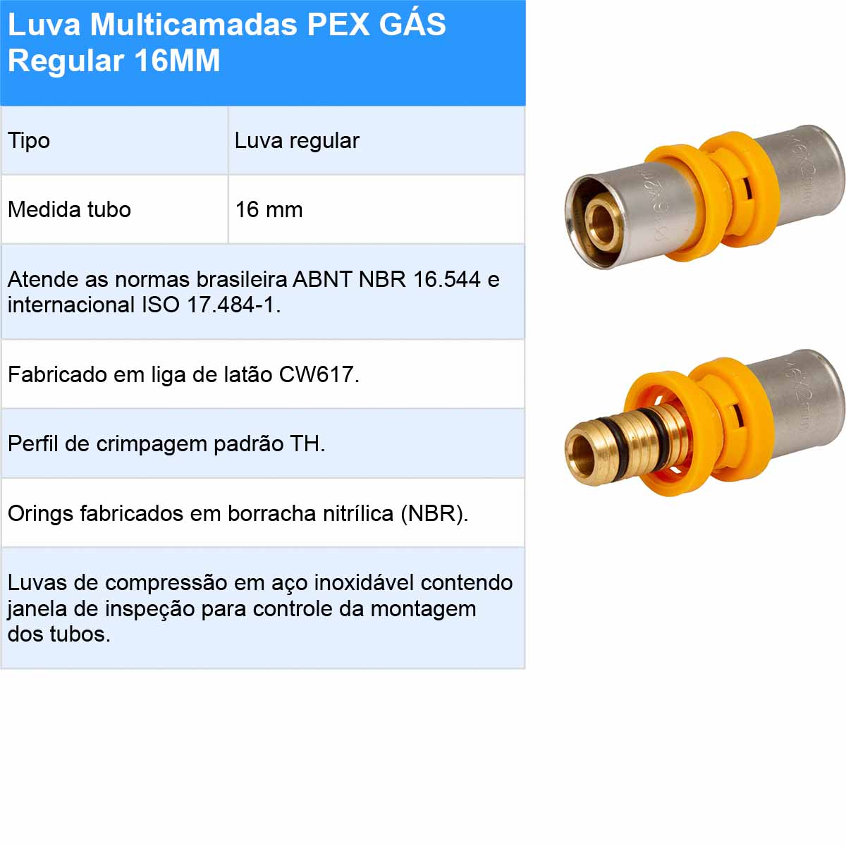 Luva Multicamadas PEX GÁS Regular 16mm (Caixa 10 Unidades ...