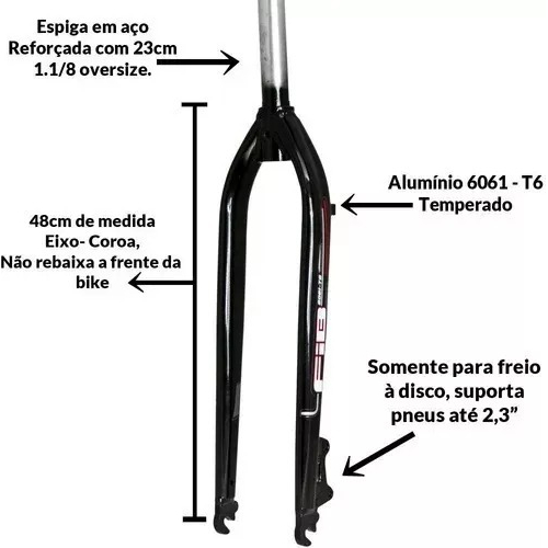 Garfo Bike Aro 29 Alumínio Rígido Over Ahead Set Disco Preto - JPX BIKE