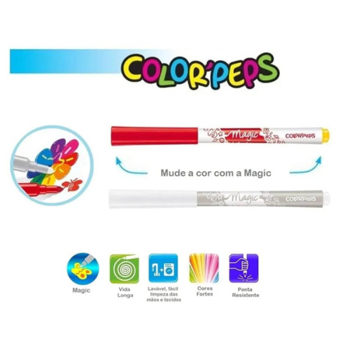 Caneta hidrográfica Color'Peps Magic com 8 cores e 2 Reveladoras - Os ...