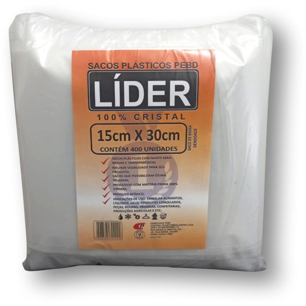 Saco plastico 15x30x0,06 saco pebd 600mm - Central Plast (pct.c/400 ...