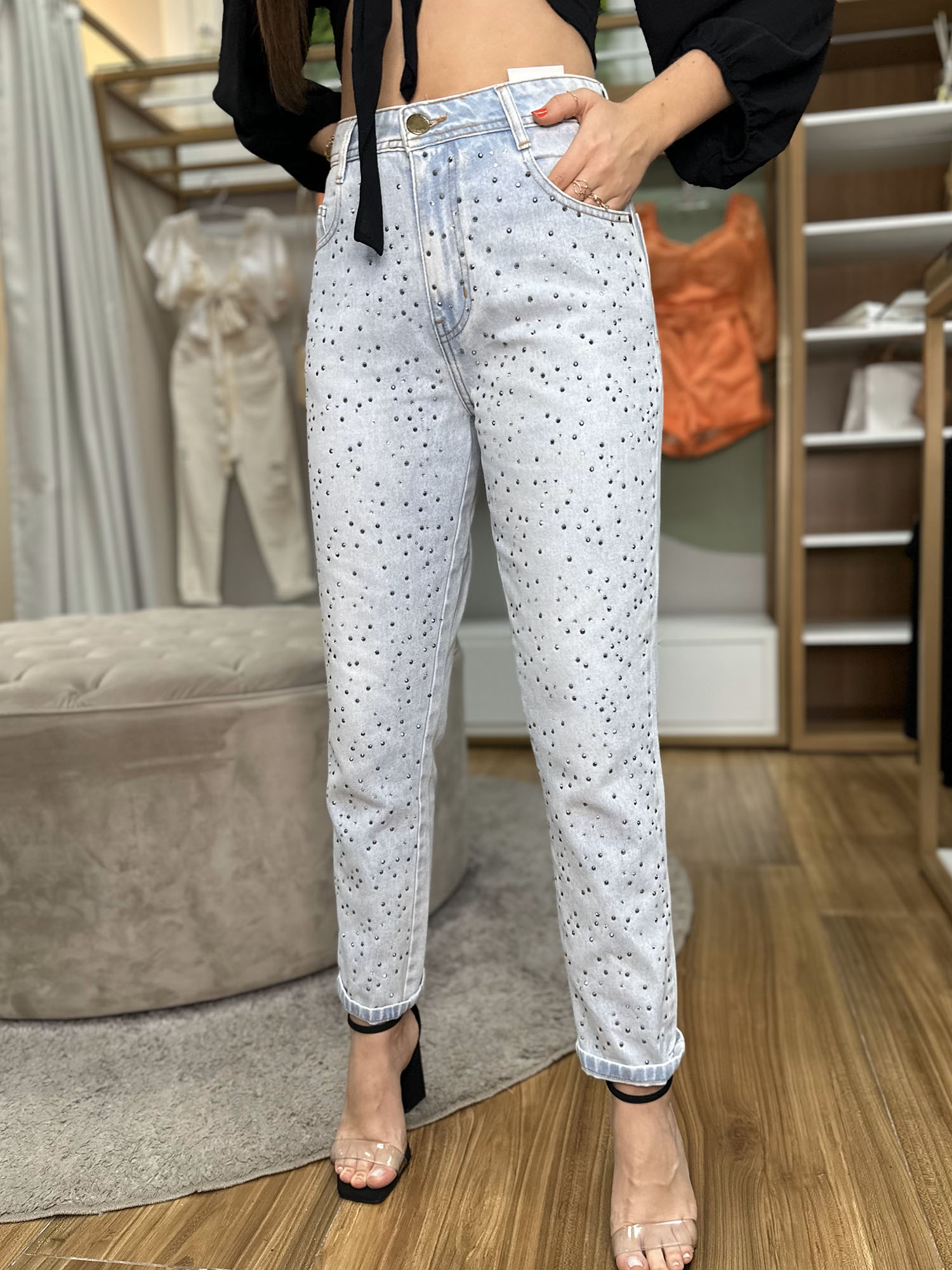 Calça Jeans feminina com brilho - Moda Lensis