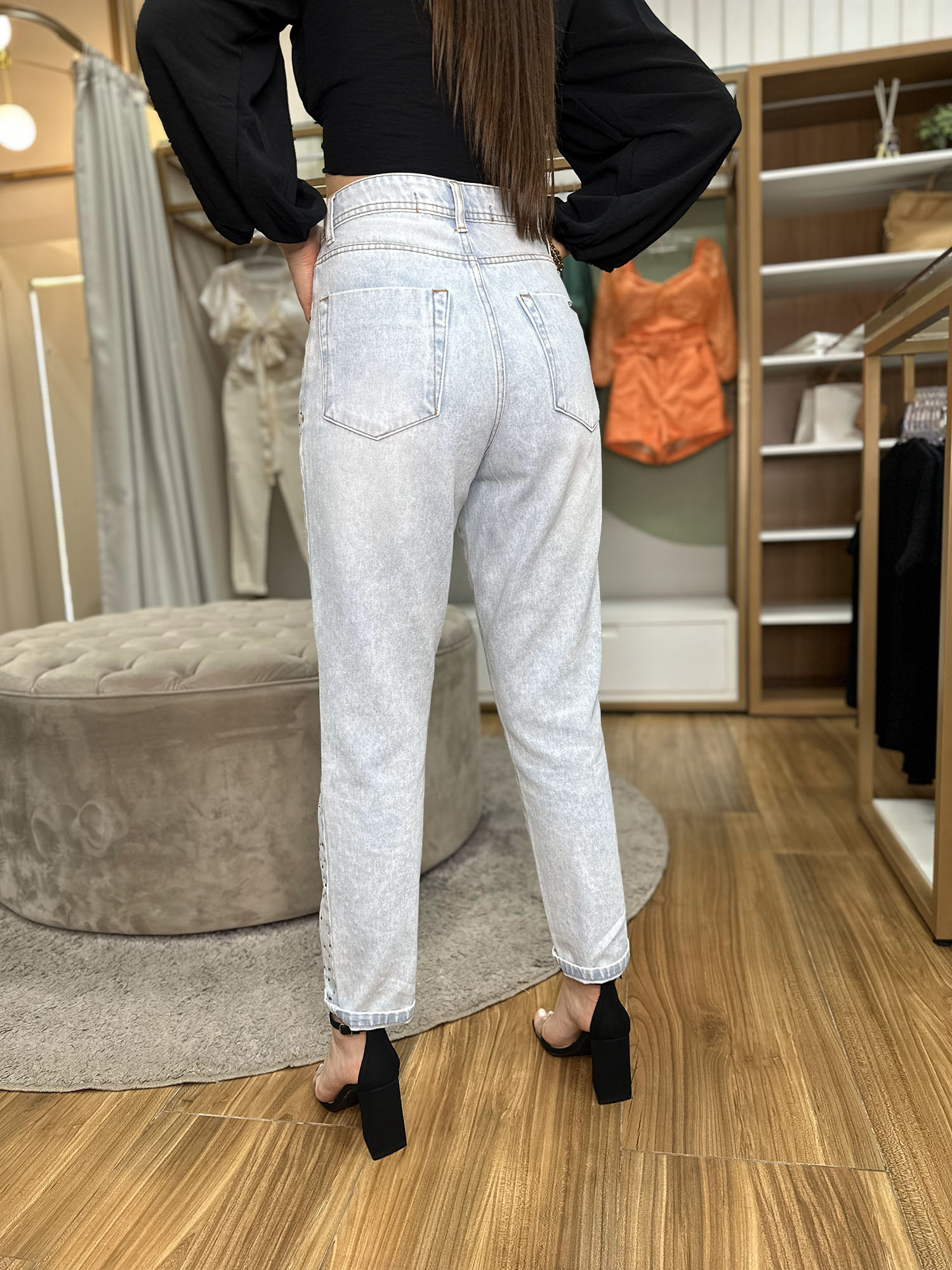 Calça Jeans feminina com brilho - Moda Lensis