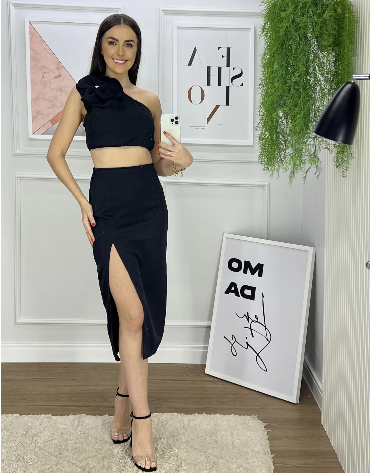 Conjunto Cropped e saia - Moda Lensis