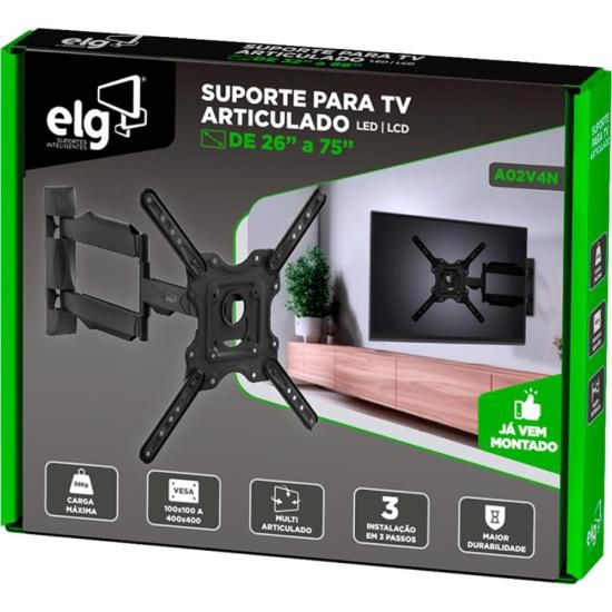 Suporte Articulado para TV 26" a 75" ELG A02V4N - Ajustável e Versátil ...