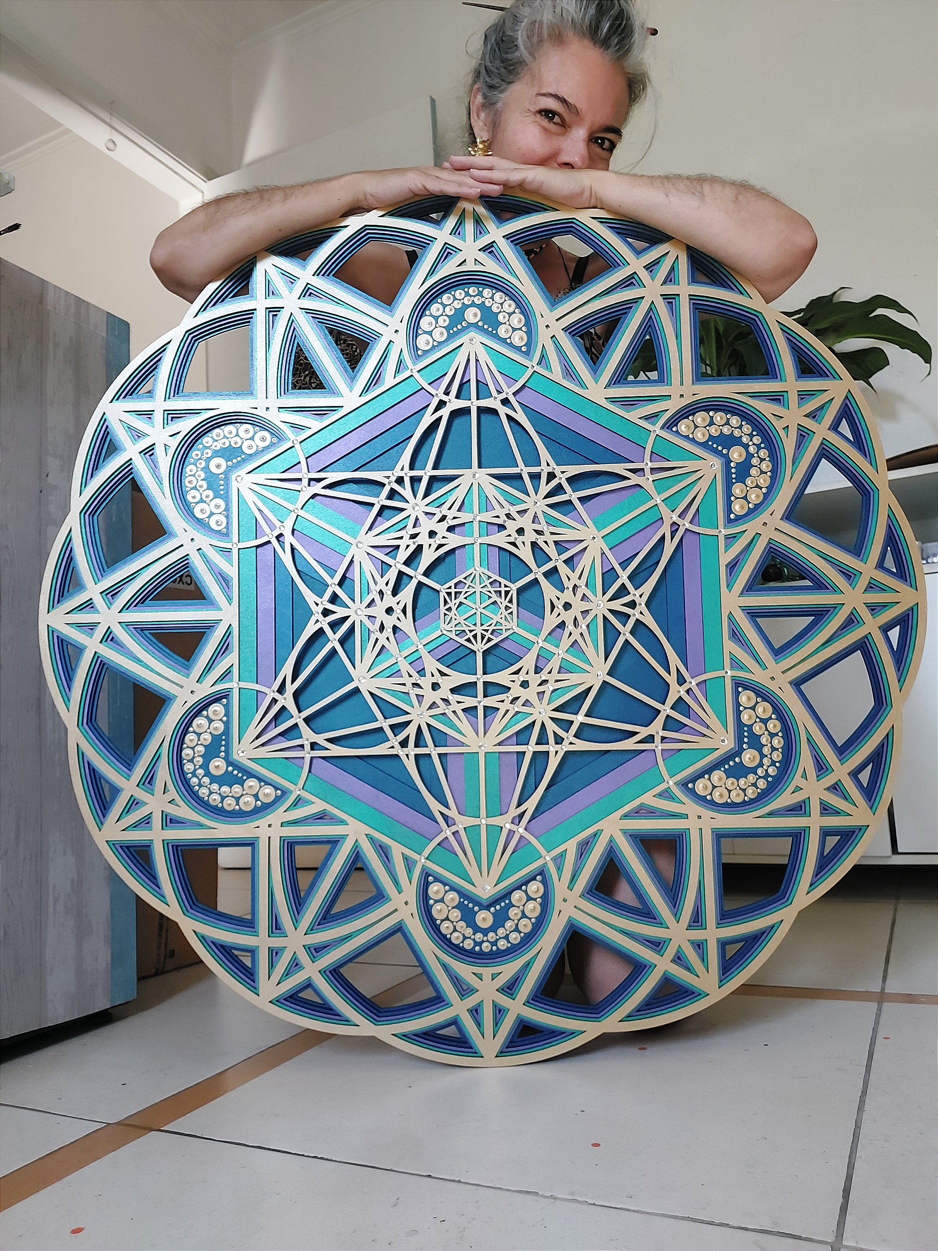 Mandala 3D 5C Cubo de Metatron | Azul vazado(do 25cm ao 90cm) - L ...