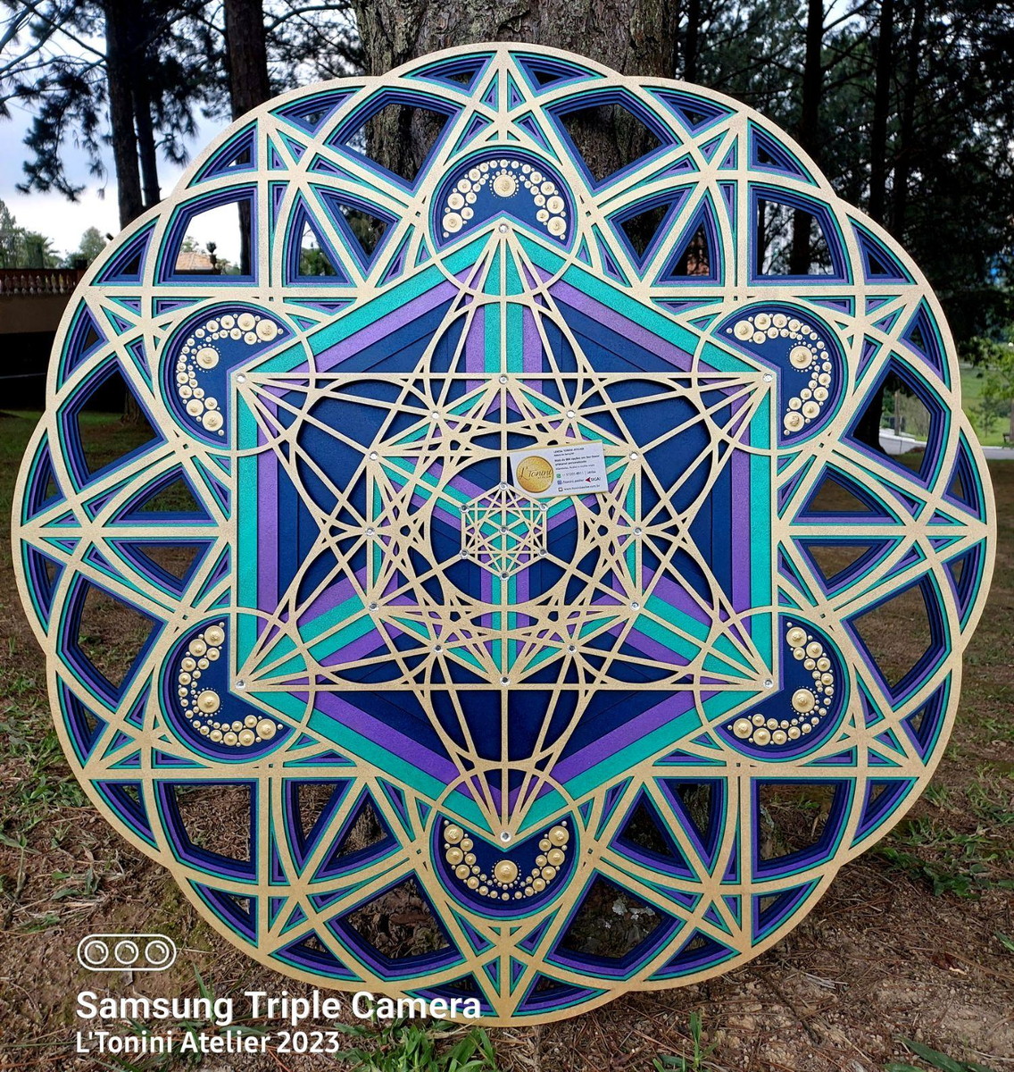 Mandala 3D 5C Cubo de Metatron | Azul vazado(do 25cm ao 90cm) - L ...