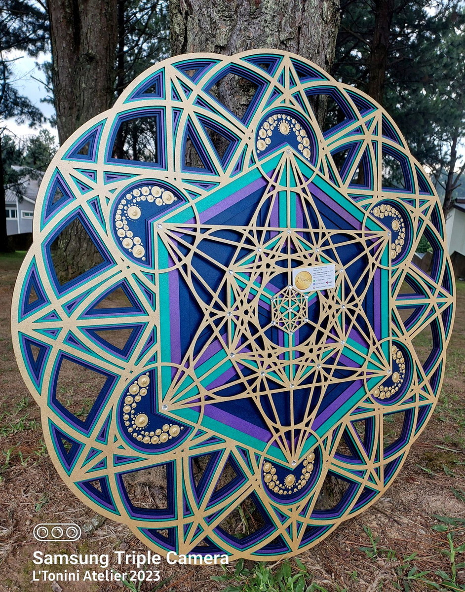 Mandala 3D 5C Cubo de Metatron | Azul vazado(do 25cm ao 90cm) - L ...