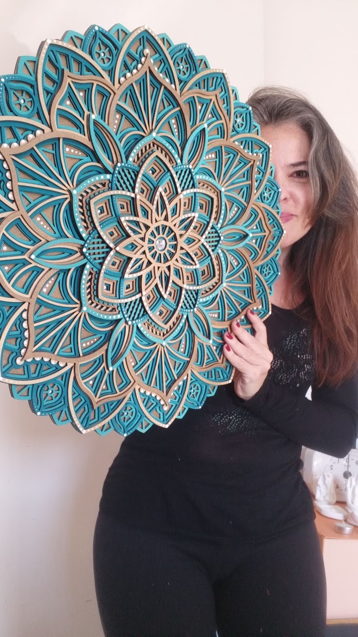 Mandala 3D 9C Dhalia | Turquesa e ouro (do 25cm ao 90cm) - L'Tonini ...