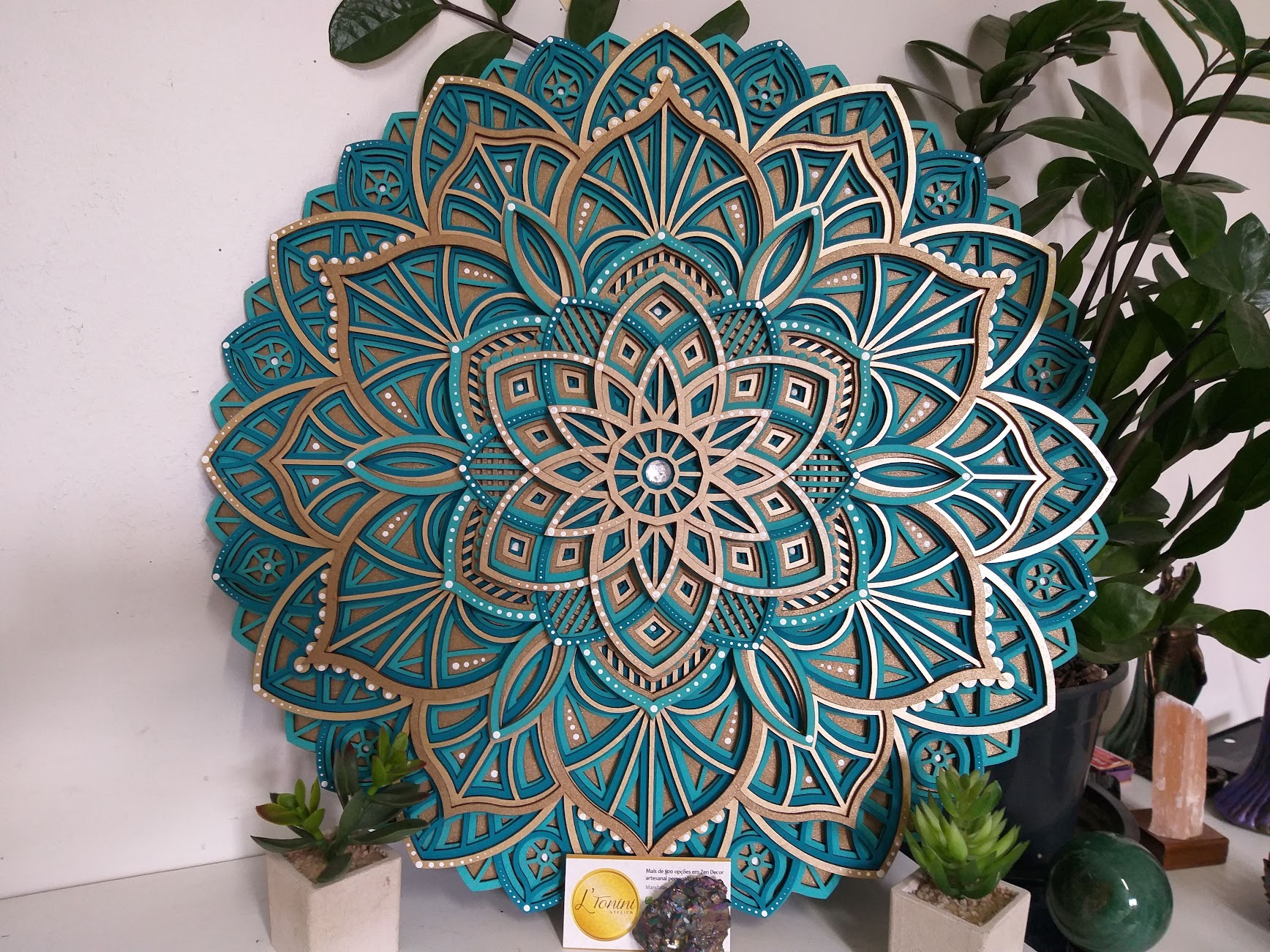 Mandala 3D 9C Dhalia | Turquesa e ouro (do 25cm ao 90cm) - L'Tonini ...