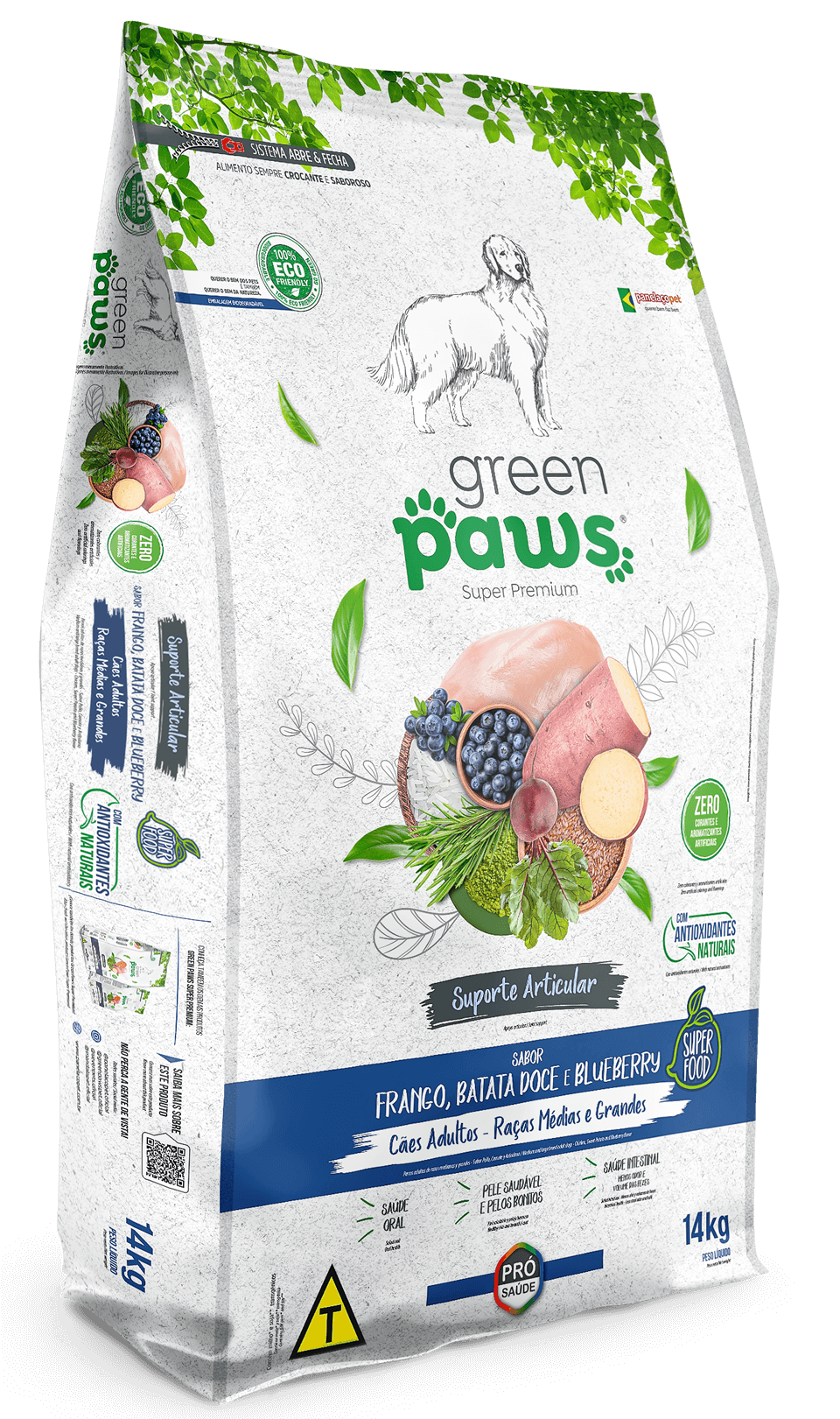 RACAO GREEN PAWS AD RMG ARTICULAR FRANGO BLUEBERRY 14KG - Casa Brasil Pet Center | Tudo para seu PET