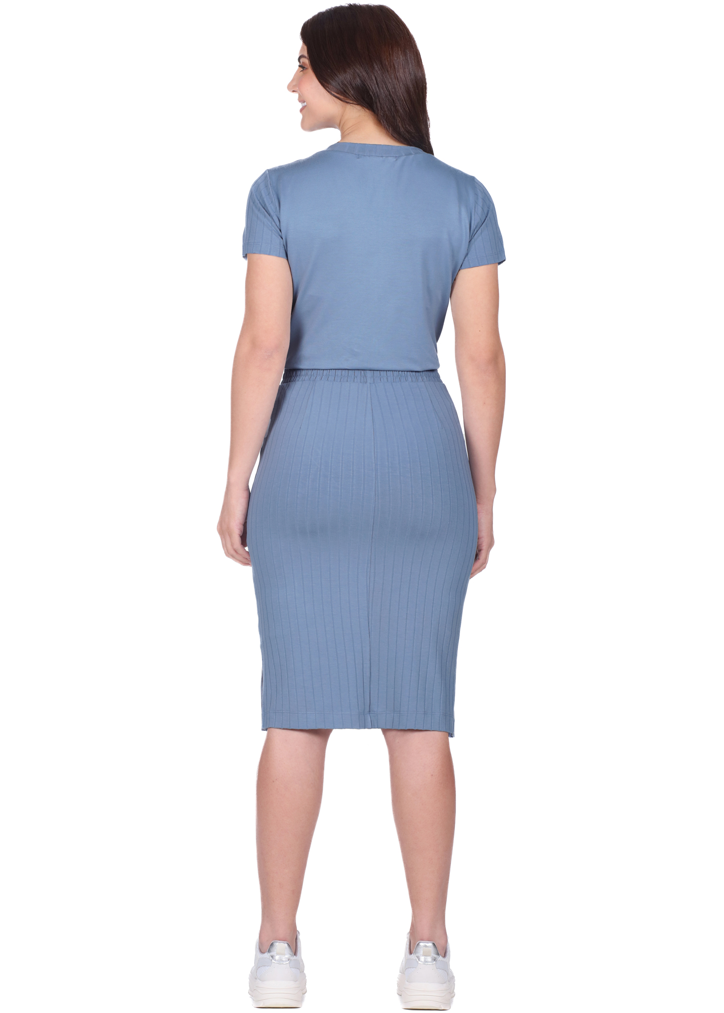 Saia Samia Justa Malha Azul Hapuk - The Place Moda Evangélica
