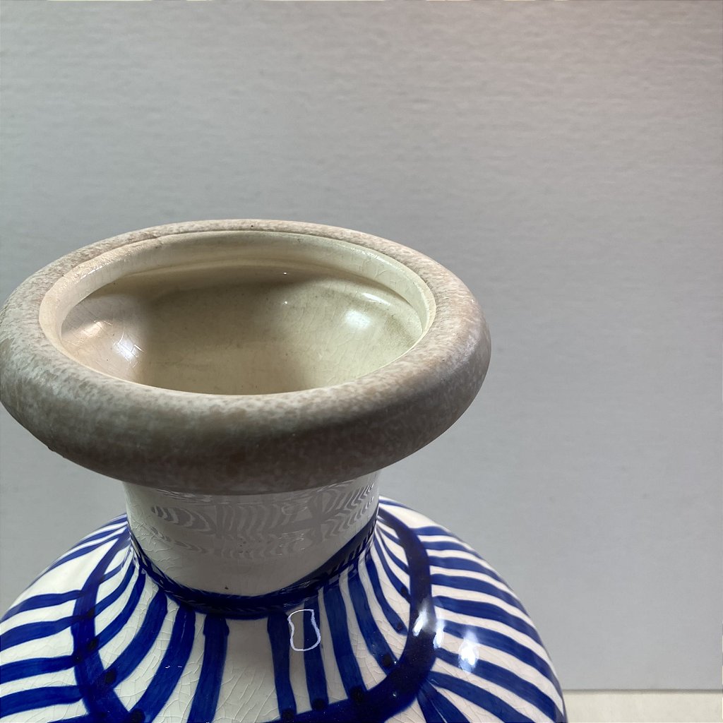 Vaso de Cerâmica Listas Azul e Branco - Casa Velha Decorações