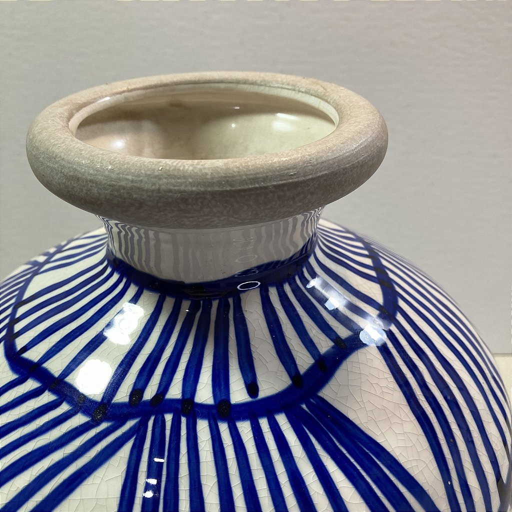 Vaso de Cerâmica Listas Azul e Branco - Casa Velha Decorações