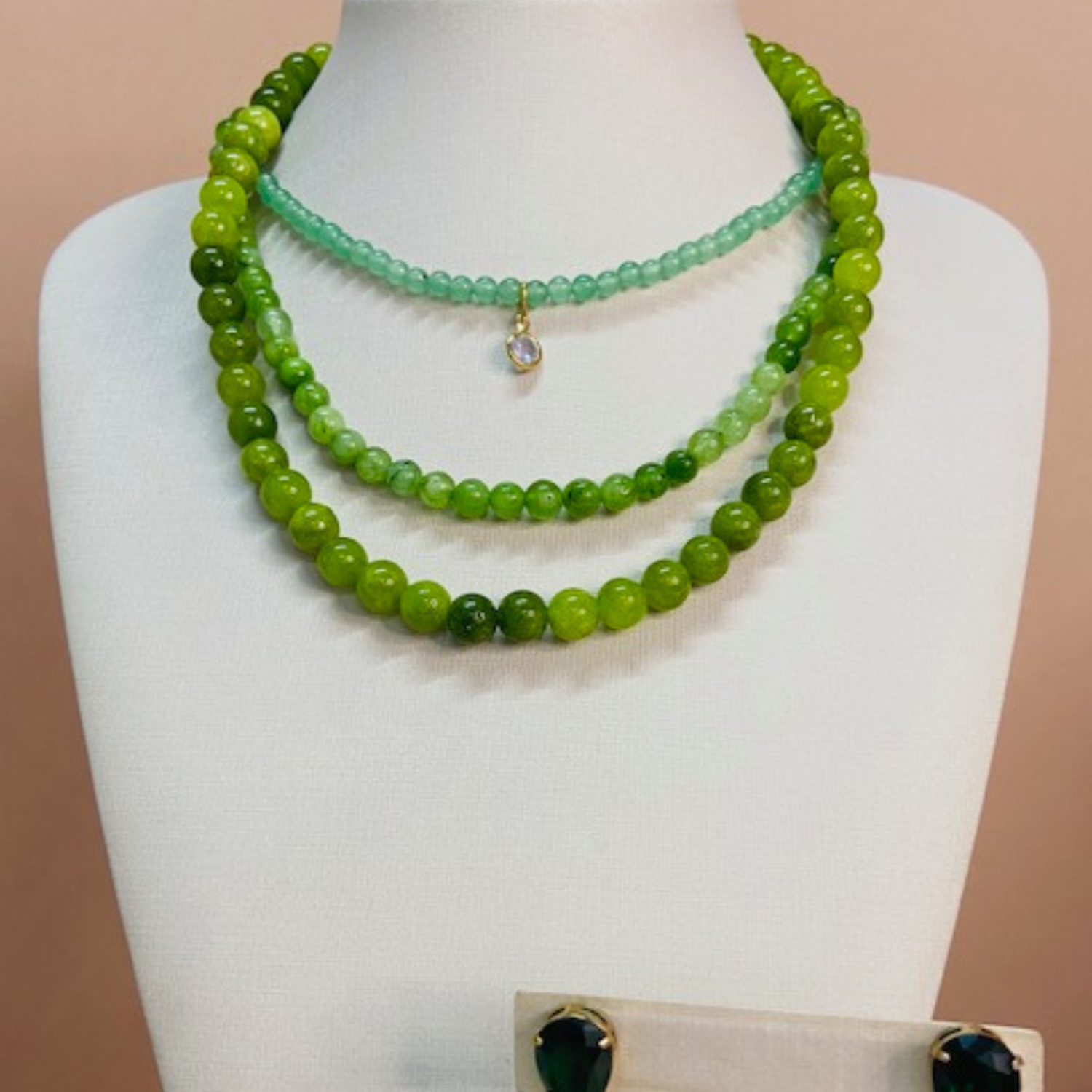 Colar Jade Verde Mesclado com pedras Lisas tamanho 6 mm - ZURT Semijoias