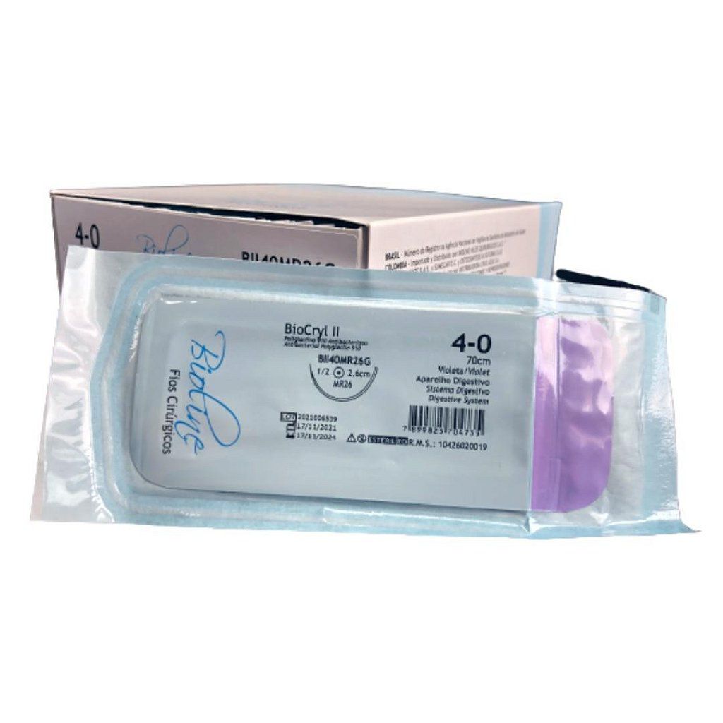 BII - Fio BioCryl II Nº 4-0 70 cm 1/2 R 2,6 cm Unitário - Bioline ...