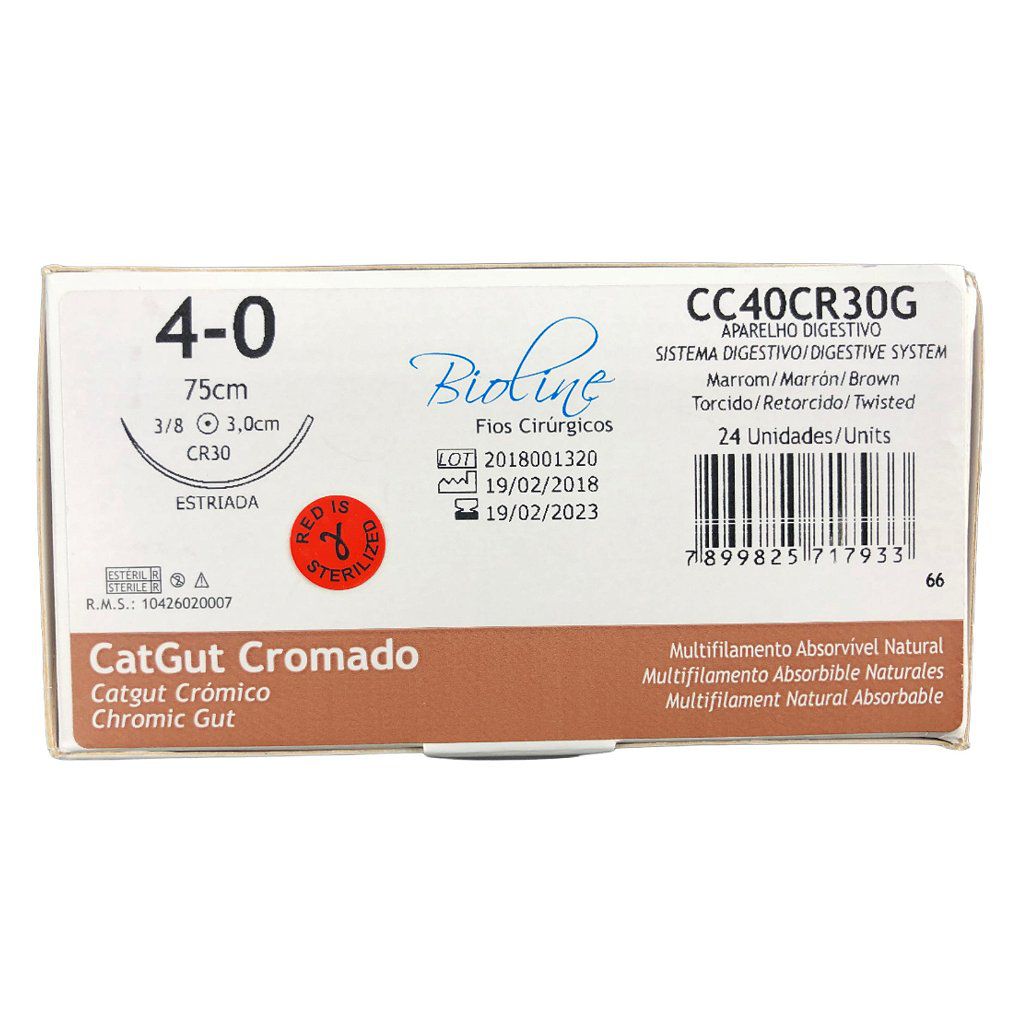 CC - Fio CatGut Cromado Nº 4-0 75 cm 3/8 R 3,0 cm Unitário - Bioline ...