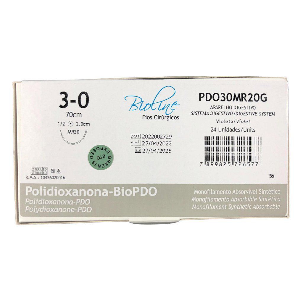 PDO - Fio Polidioxanona Nº 3-0 70 cm 1/2 R 2,0 cm Unitário - Bioline - Kajavet Farmácia Veterinária