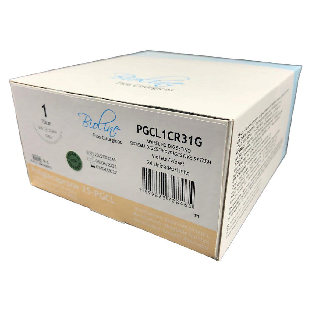 PGCL - Fio Poliglecaprone Nº 1 70 cm 3/8 R 3,1 cm Unitário - Bioline ...