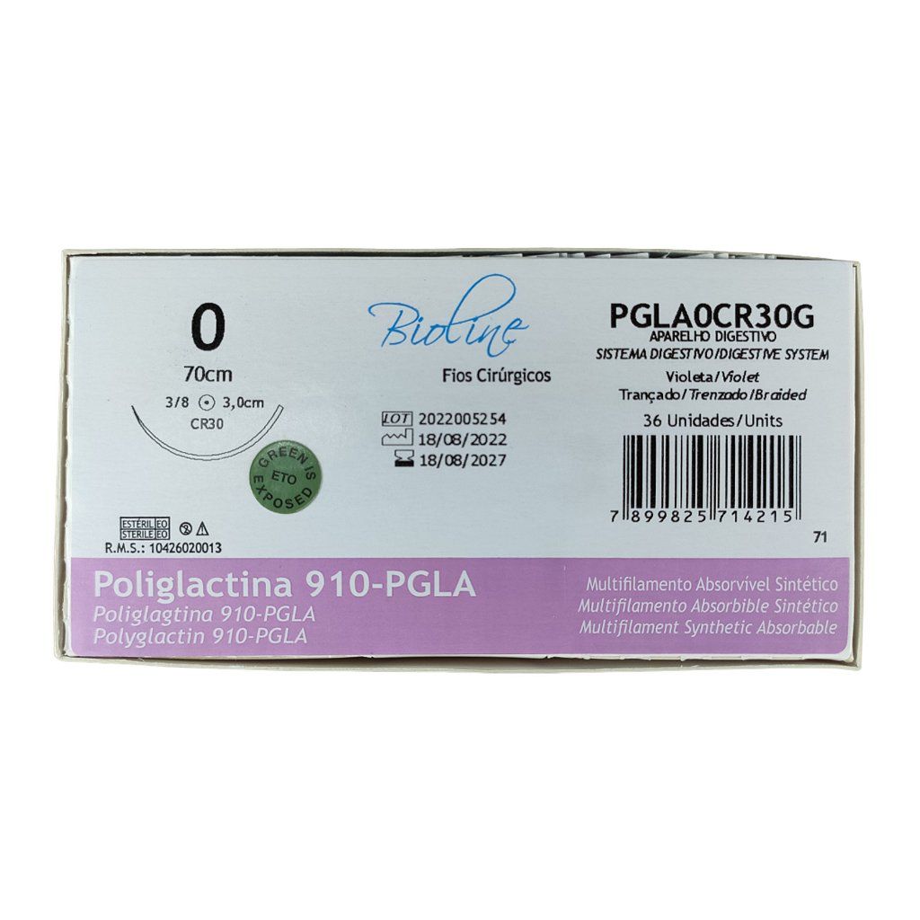 PGLA - Fio Poliglactina-910 Nº 0 70 cm 3/8 R 3,0 cm Unitário - Bioline - Kajavet Farmácia ...