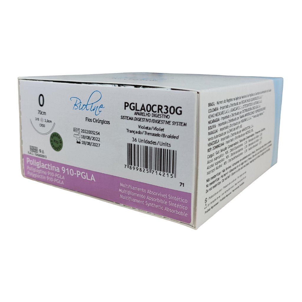 PGLA - Fio Poliglactina-910 Nº 0 70 cm 3/8 R 3,0 cm Unitário - Bioline - Kajavet Farmácia ...