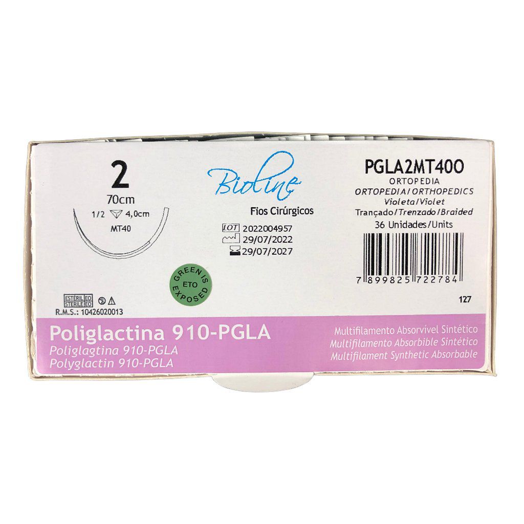 PGLA - Fio Poliglactina-910 Nº 2 70 cm 1/2 T 4,0 cm Unitário - Bioline - Kajavet Farmácia ...