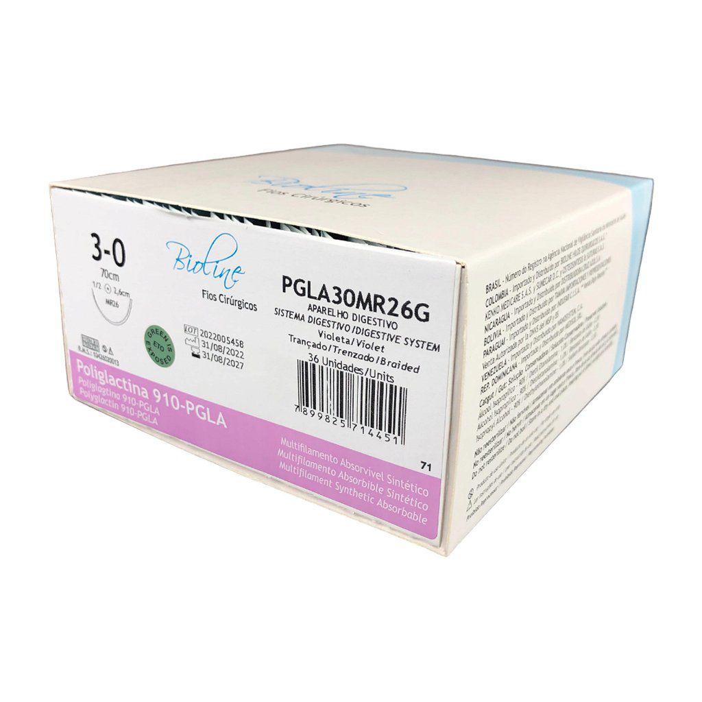 PGLA - Fio Poliglactina-910 Nº 3-0 70 cm 1/2 R 2,6 cm Unitário - Bioline - Kajavet Farmácia ...