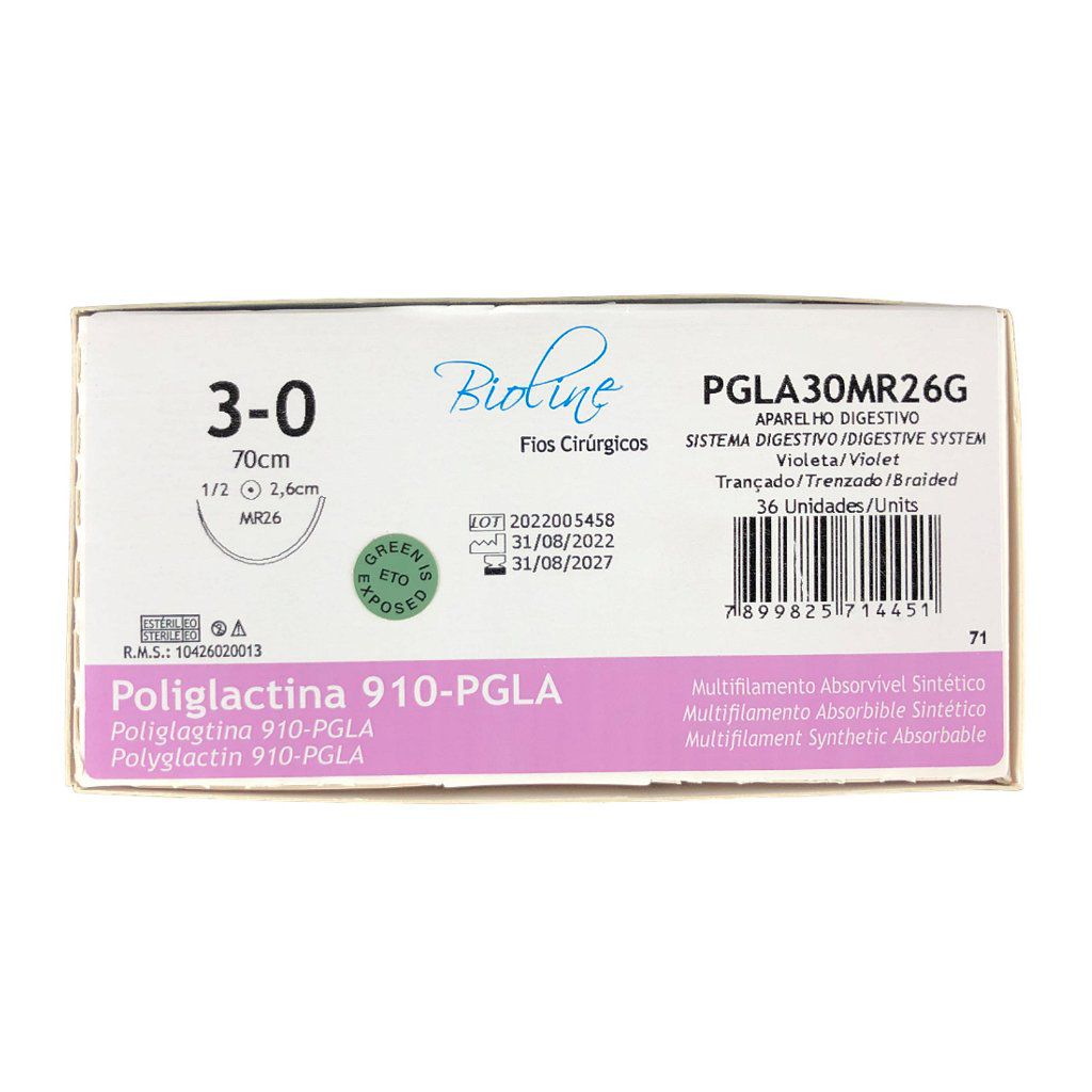 PGLA - Fio Poliglactina-910 Nº 3-0 70 cm 1/2 R 2,6 cm Unitário - Bioline - Kajavet Farmácia ...