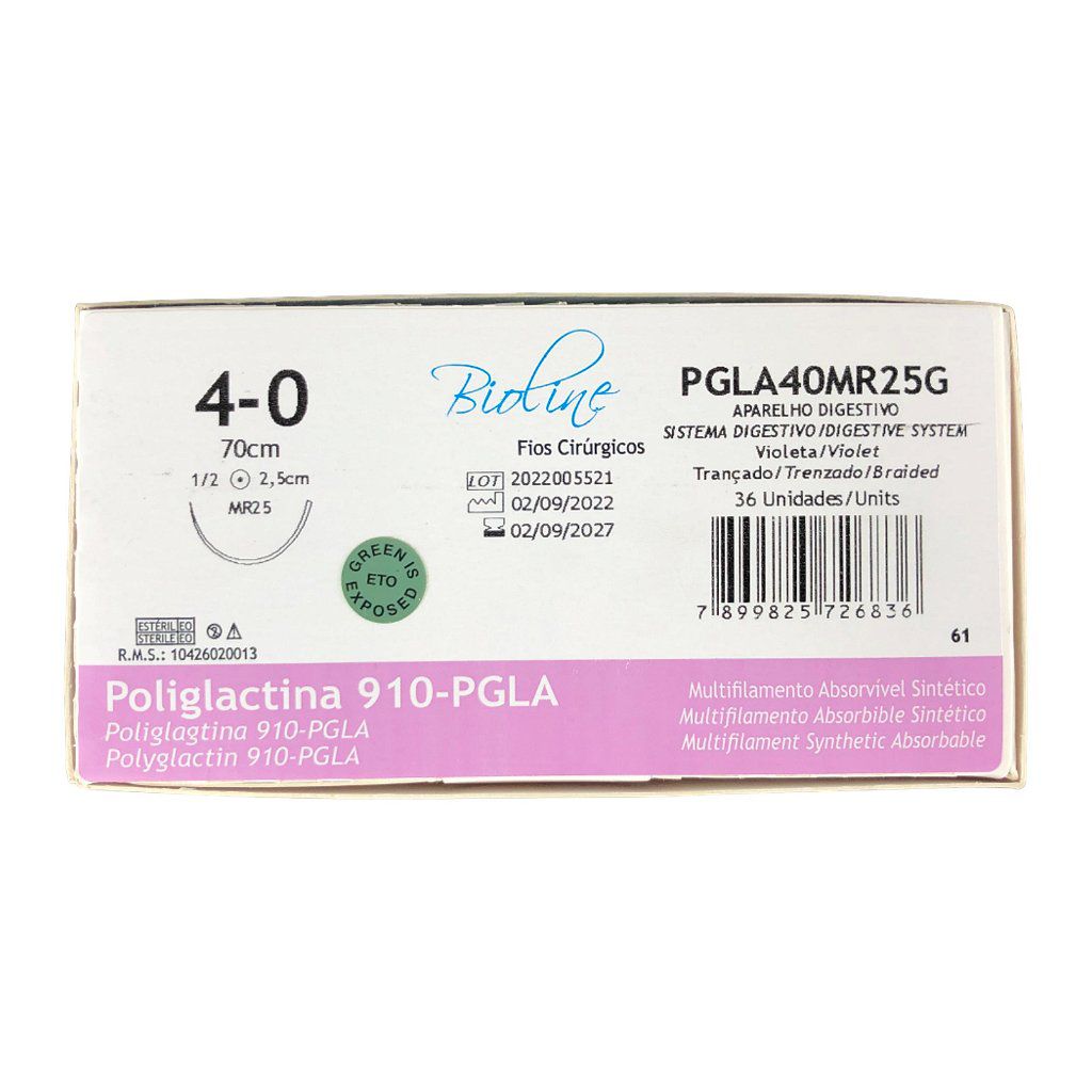 PGLA - Fio Poliglactina-910 Nº 4-0 70 cm 1/2 R 2,5 cm Unitário - Bioline - Kajavet Farmácia ...