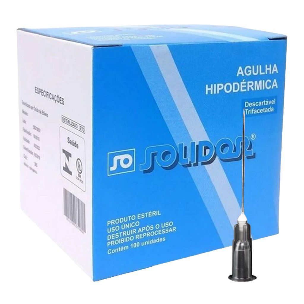 Agulha 25 x 0,7 mm Hipodérmica Descartável - Solidor - Kajavet Farmácia Veterinária