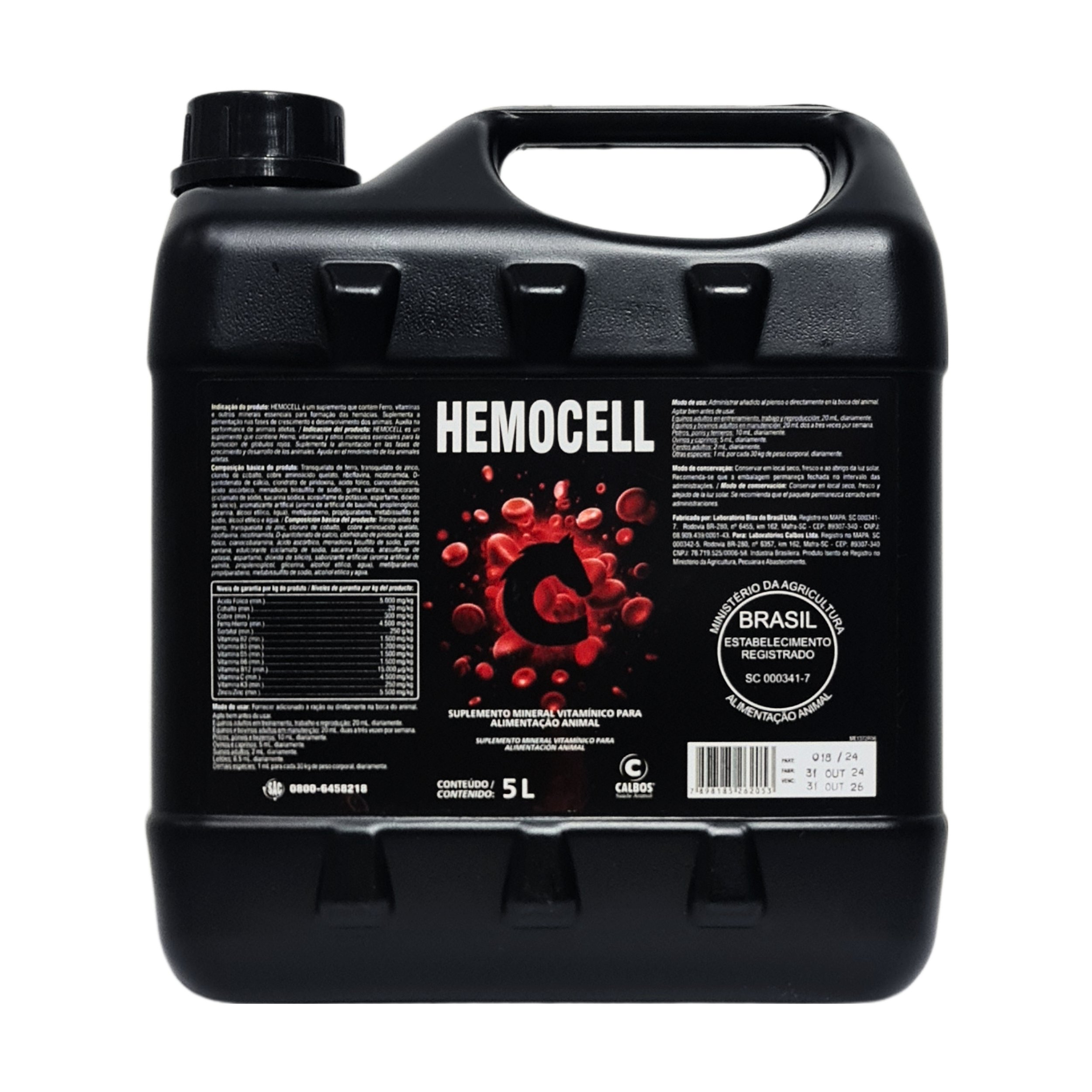 Hemocell Galão 5 Lt - Calbos - Kajavet Farmácia Veterinária