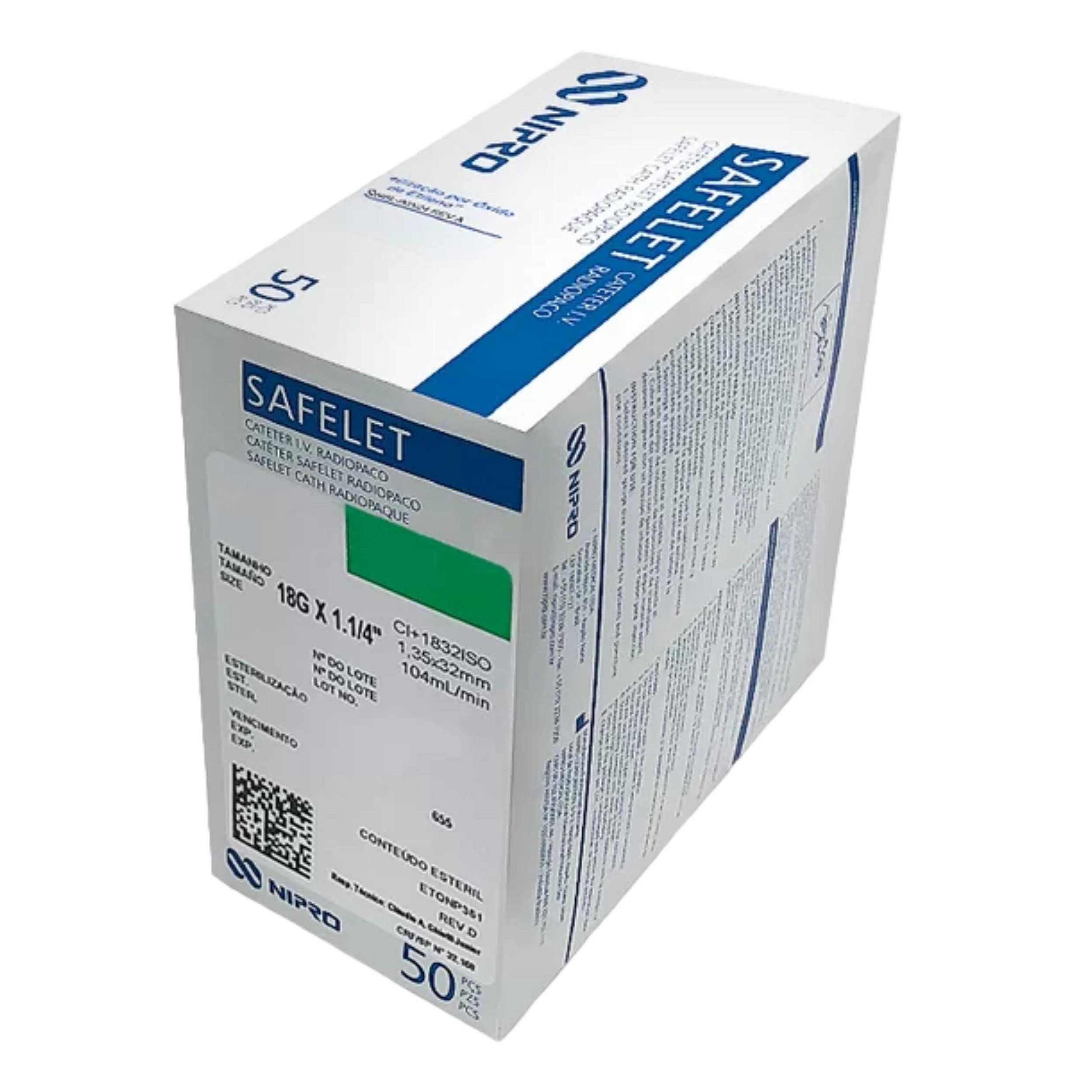 Cateter Intravenoso Safelet 18G x 1 1/4" Caixa Com 50 Unidades - Nipro ...