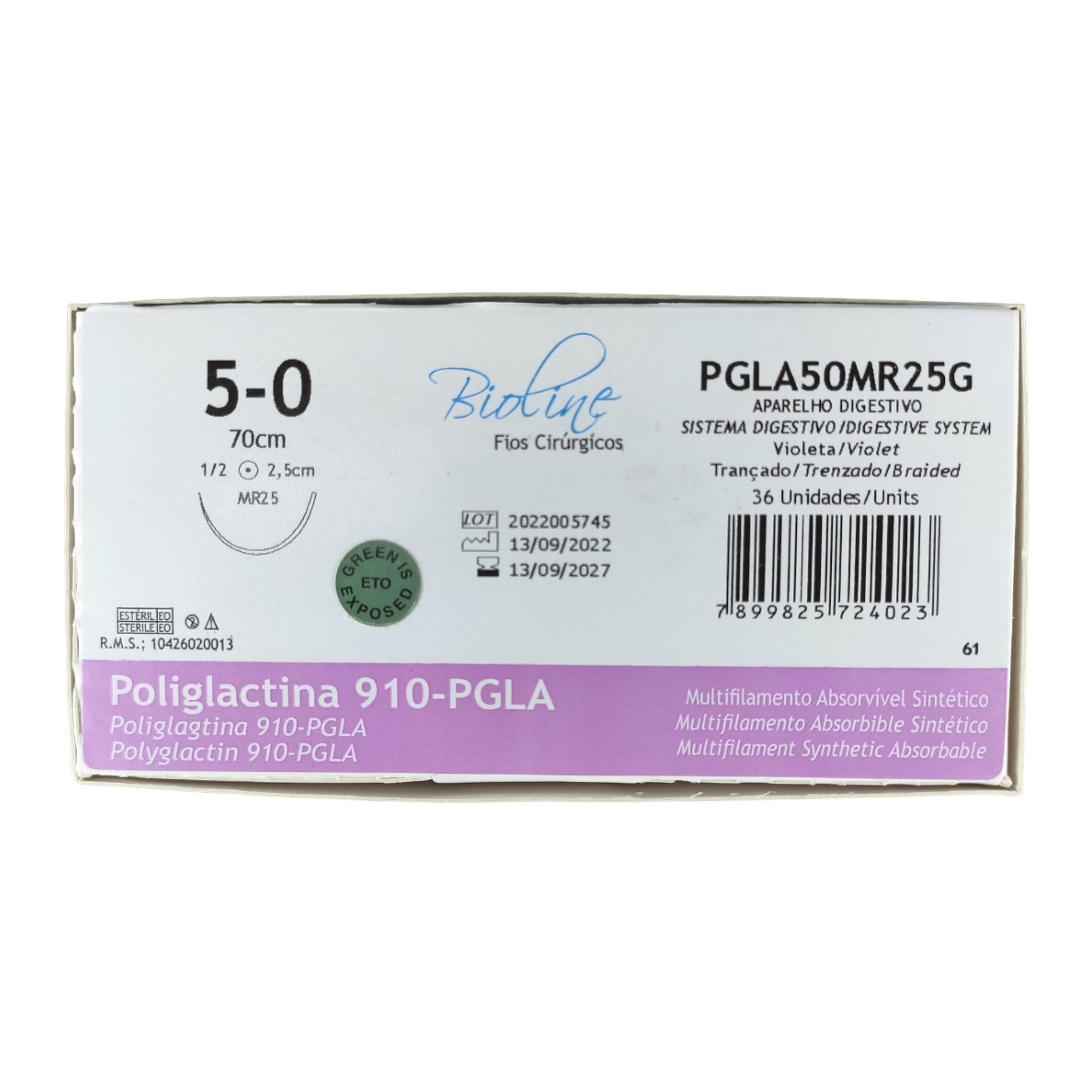 Pgla Fio Poliglactina-910 N 5-0 70 Cm 1/2 R 2,5 Cm Caixa Com 36 Unidades - Bioline - Kajavet ...