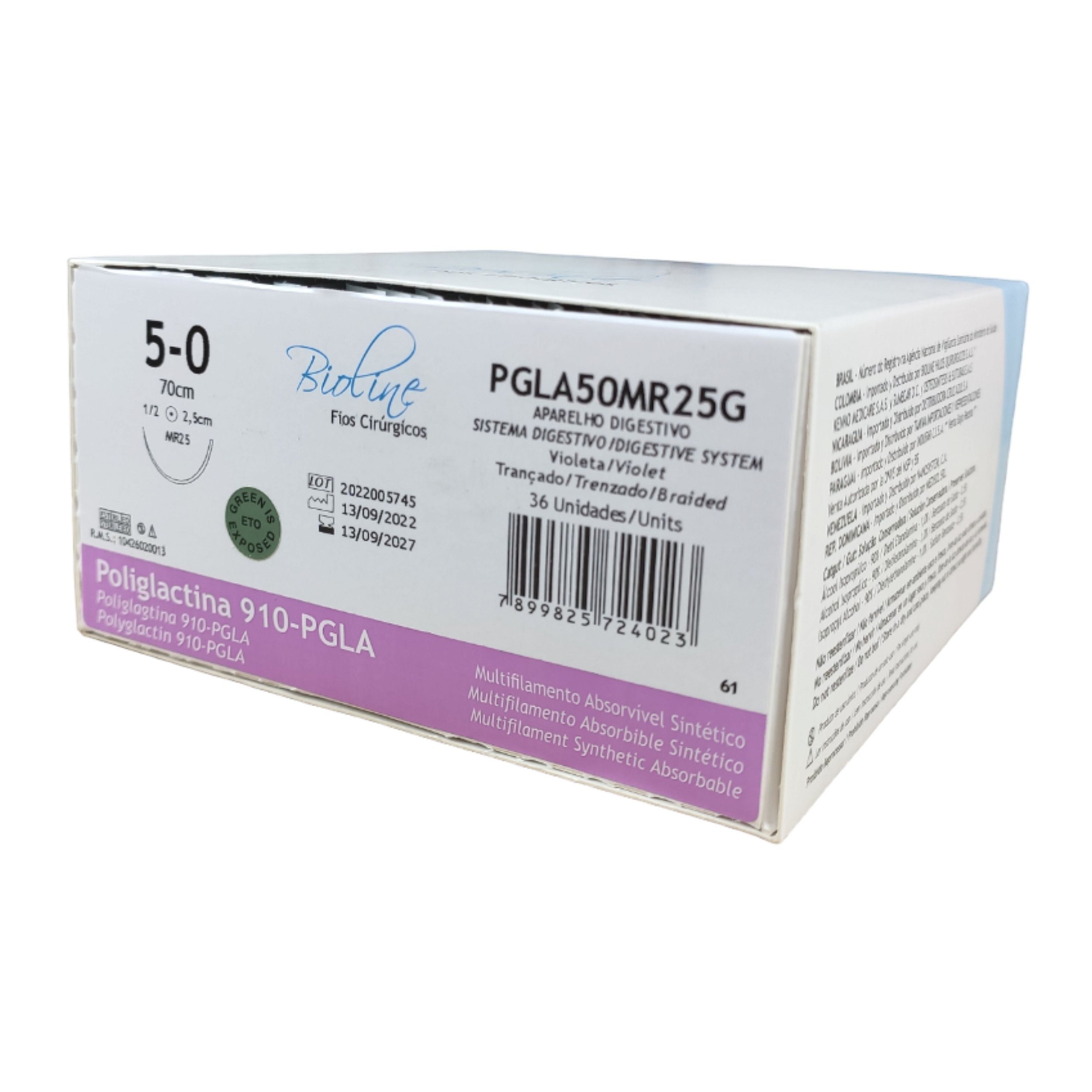 Pgla Fio Poliglactina-910 N 5-0 70 Cm 1/2 R 2,5 Cm Caixa Com 36 Unidades - Bioline - Kajavet ...