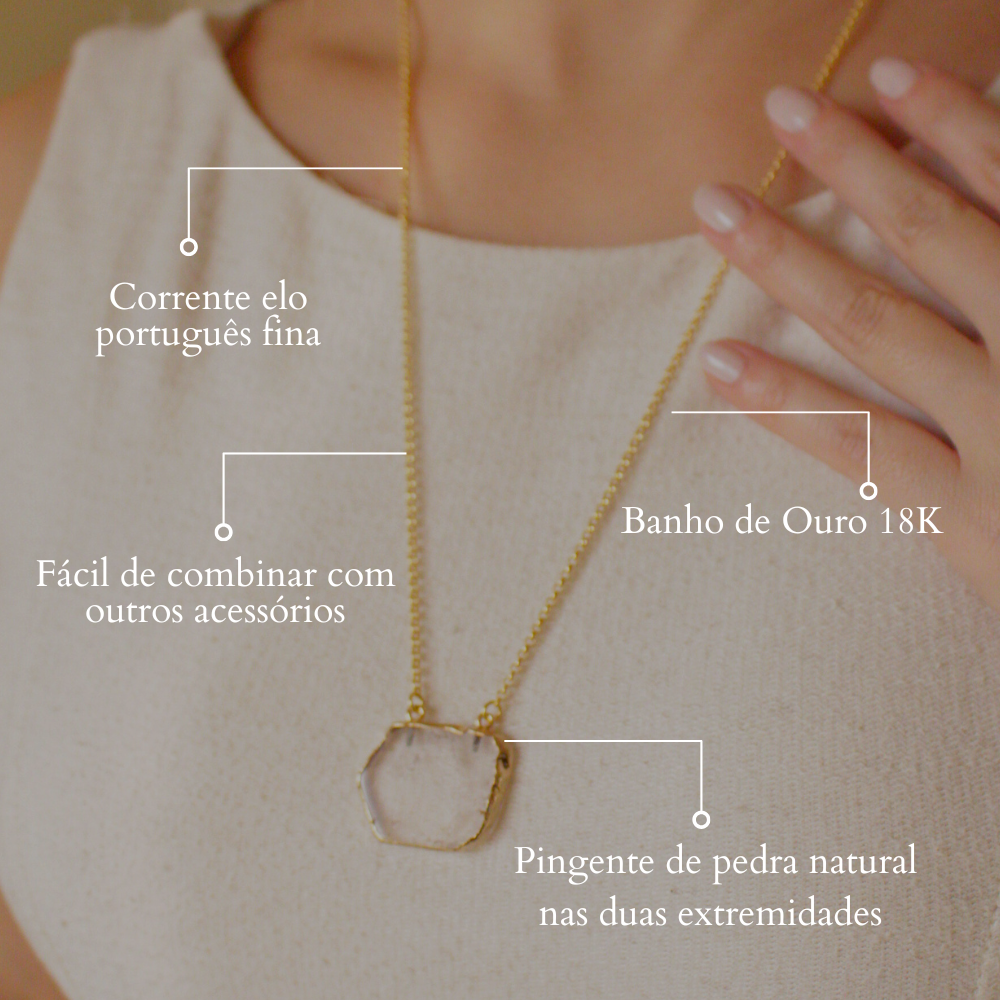 Escapulário com Pedra Natural Quartzo Transparente - Jaya