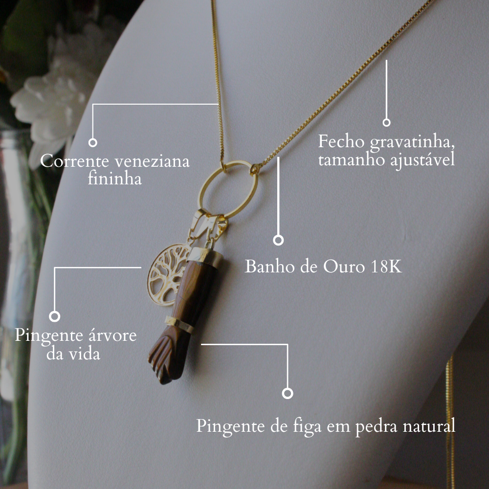 Colar Amuleto com Pedra Natural Olho de Tigre - Jaya