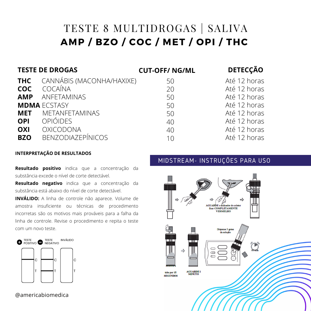 Teste Multidrogas 8 Drogas (Saliva) - Cx 10 Unid - Grupo América Saúde