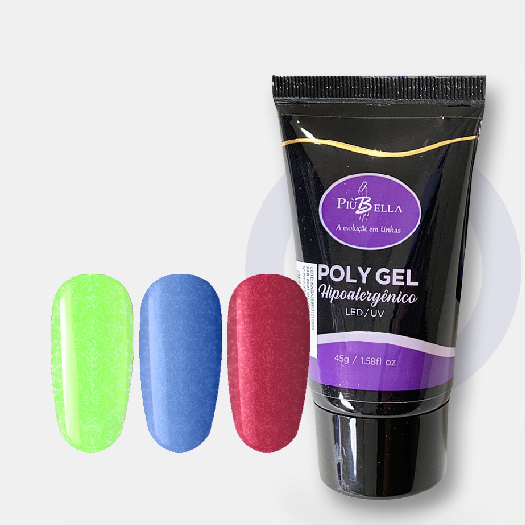 Polygel com Glitter Hipoalergênico Led/UV 45g - Più Bella - Atacado Meu ...