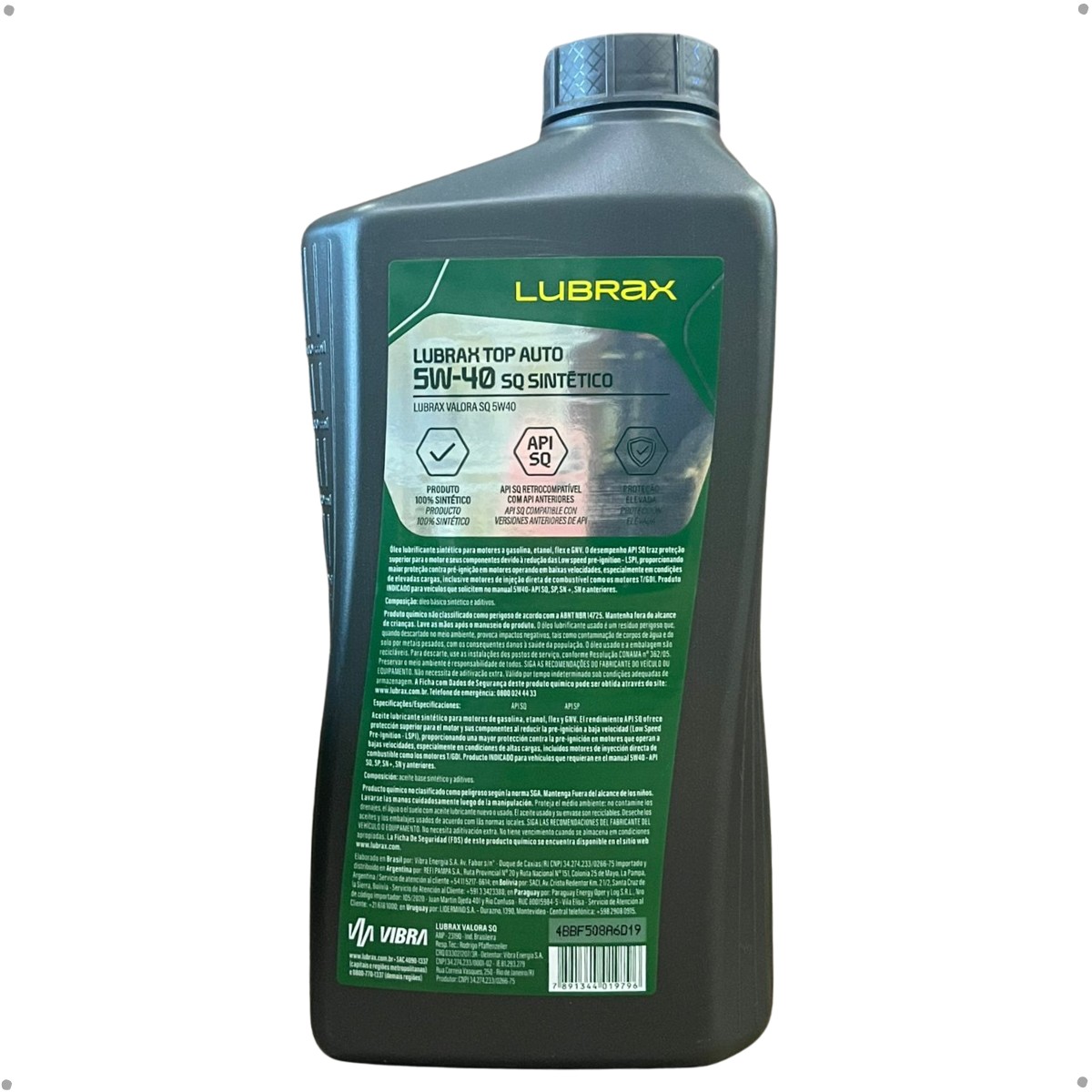 Óleo 5W40 SQ / SP (Sintético) LUBRAX - Auto Peças Pingo D' ouro