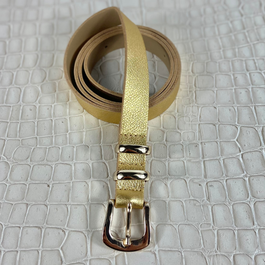 CINTO ANTONIA DOURADO - COURO LEGÍTIMO - LARGURA DO CINTO 2,0CM - RR Cintos