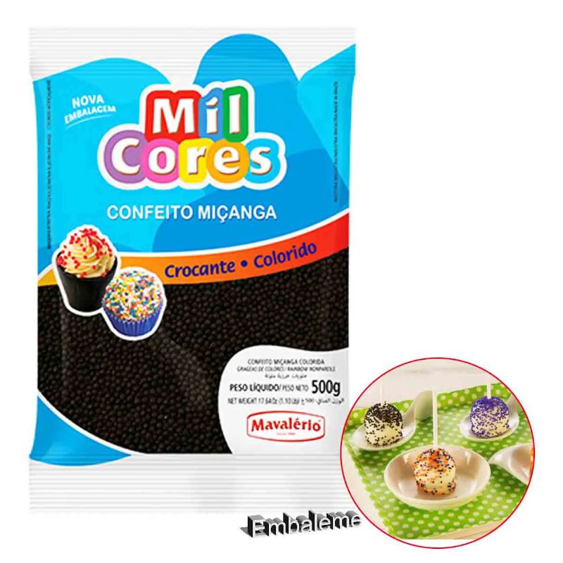 GRANULADO PARA BRIGADEIRO E DOCES MIÇANGA PRETA 500G MIL CORES ...