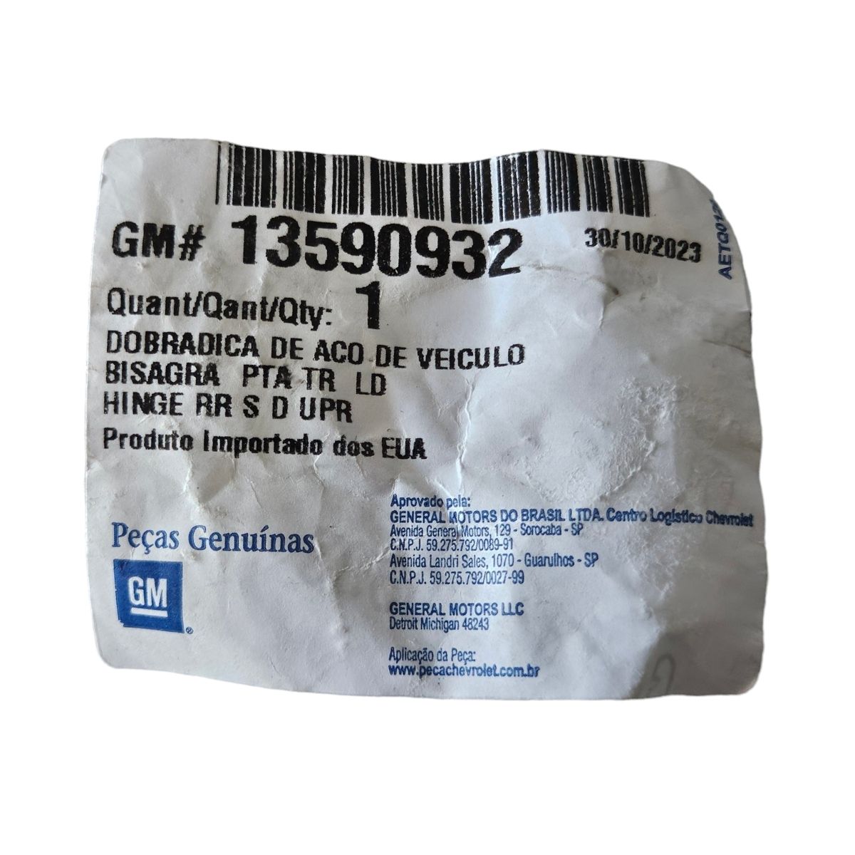 DOBRADIÇA SUPERIOR PORTA TRASEIRA DIREITA CRUZE 2017 A 2024 - AUTORETALHOS