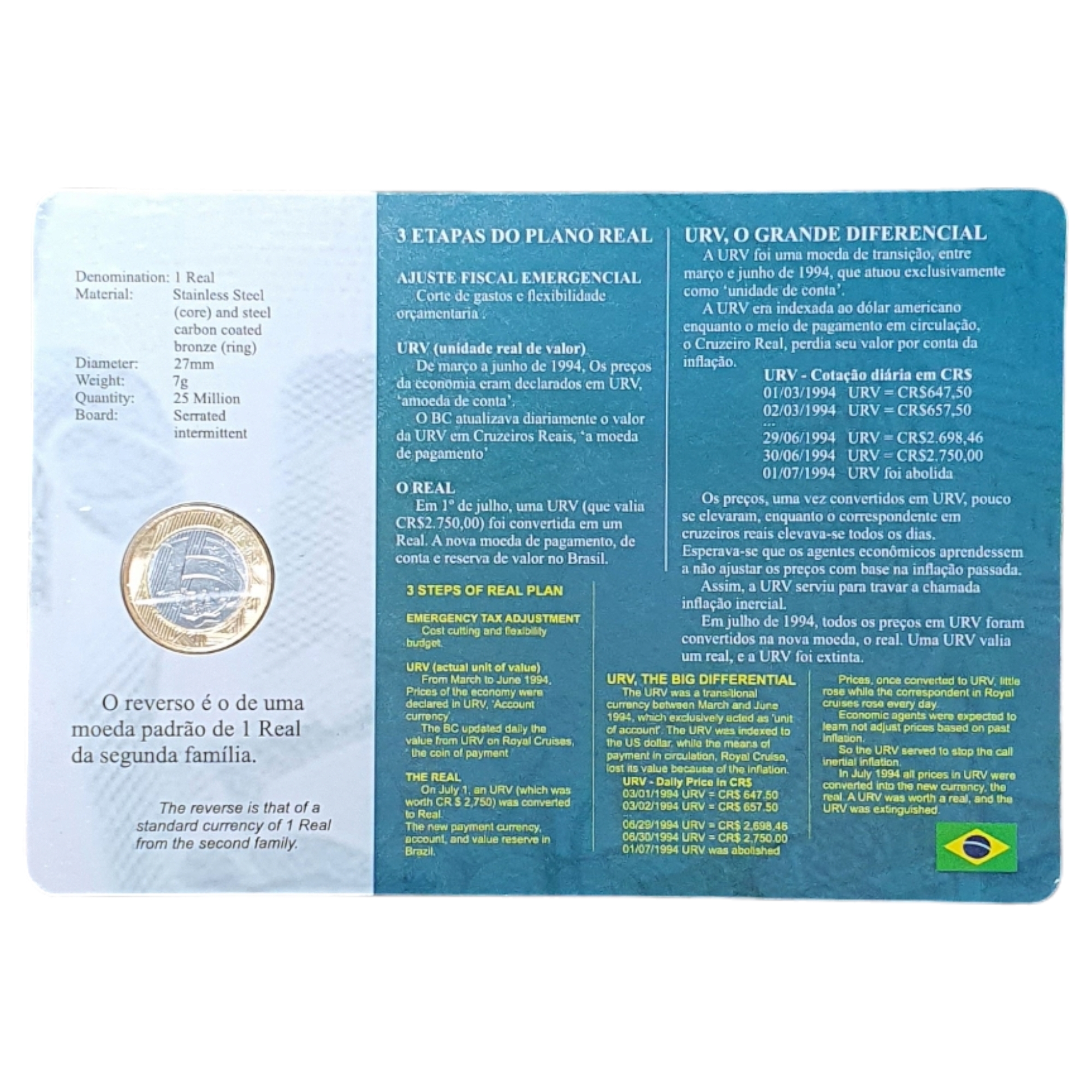 BLISTER - 1 REAL 2019 COMEMORATIVA 25 ANOS PLANO REAL - cpnumismatica ...