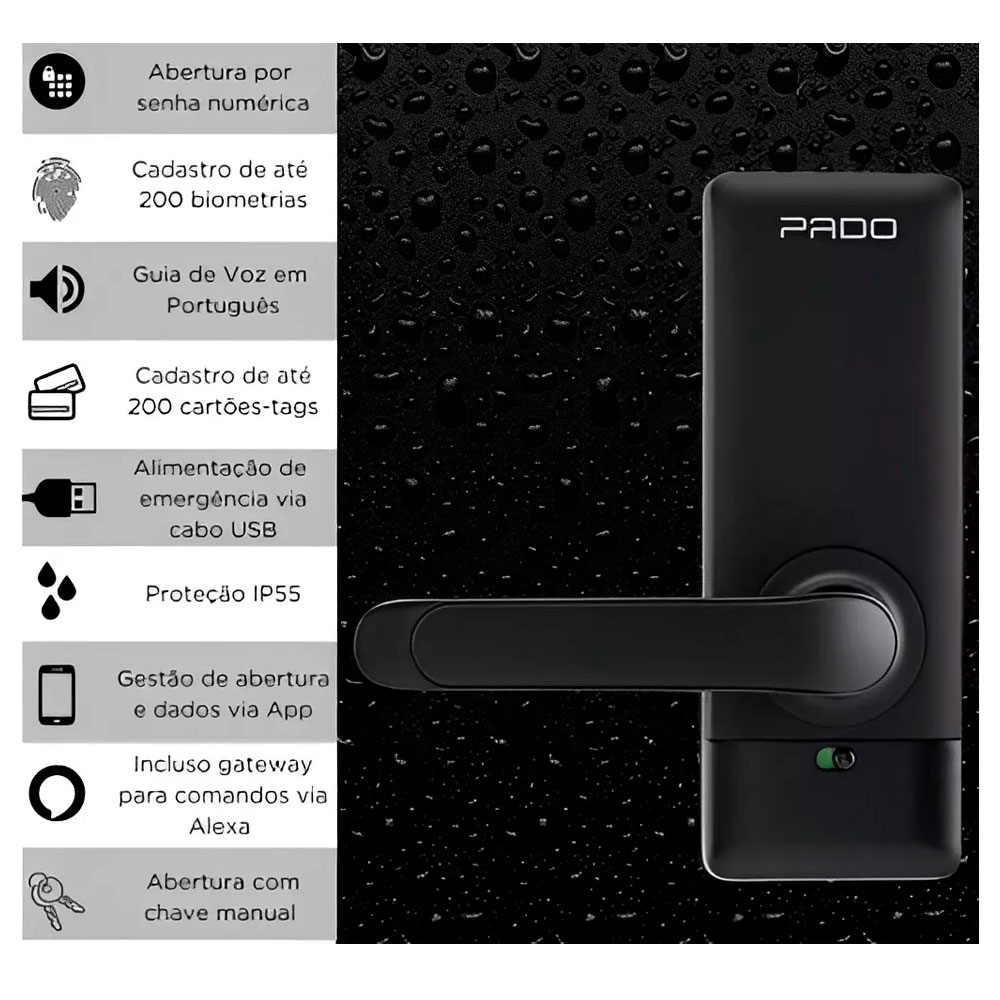Fechadura Digital Pado FDE 300W IP55 Resistente a Água + Hub - KEYCASA