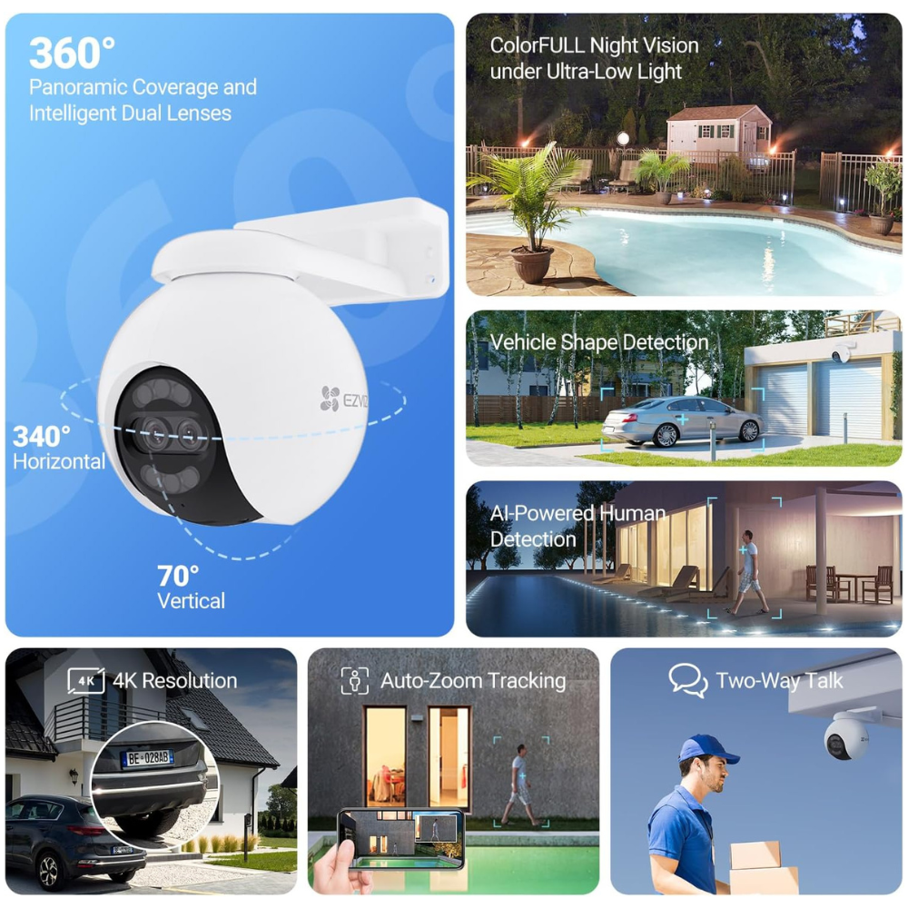 Câmera Externa WiFi Ezviz CS-H80X 4K | Visão 360º e Ultra HD - KEYCASA