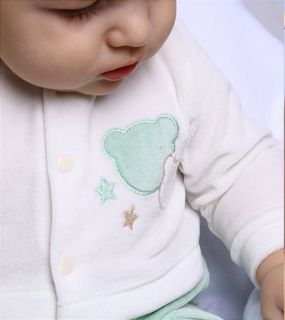 Macacão Bebê Urso Estrelas Verde Maçã em Plush Premium - Baby Fashion ...