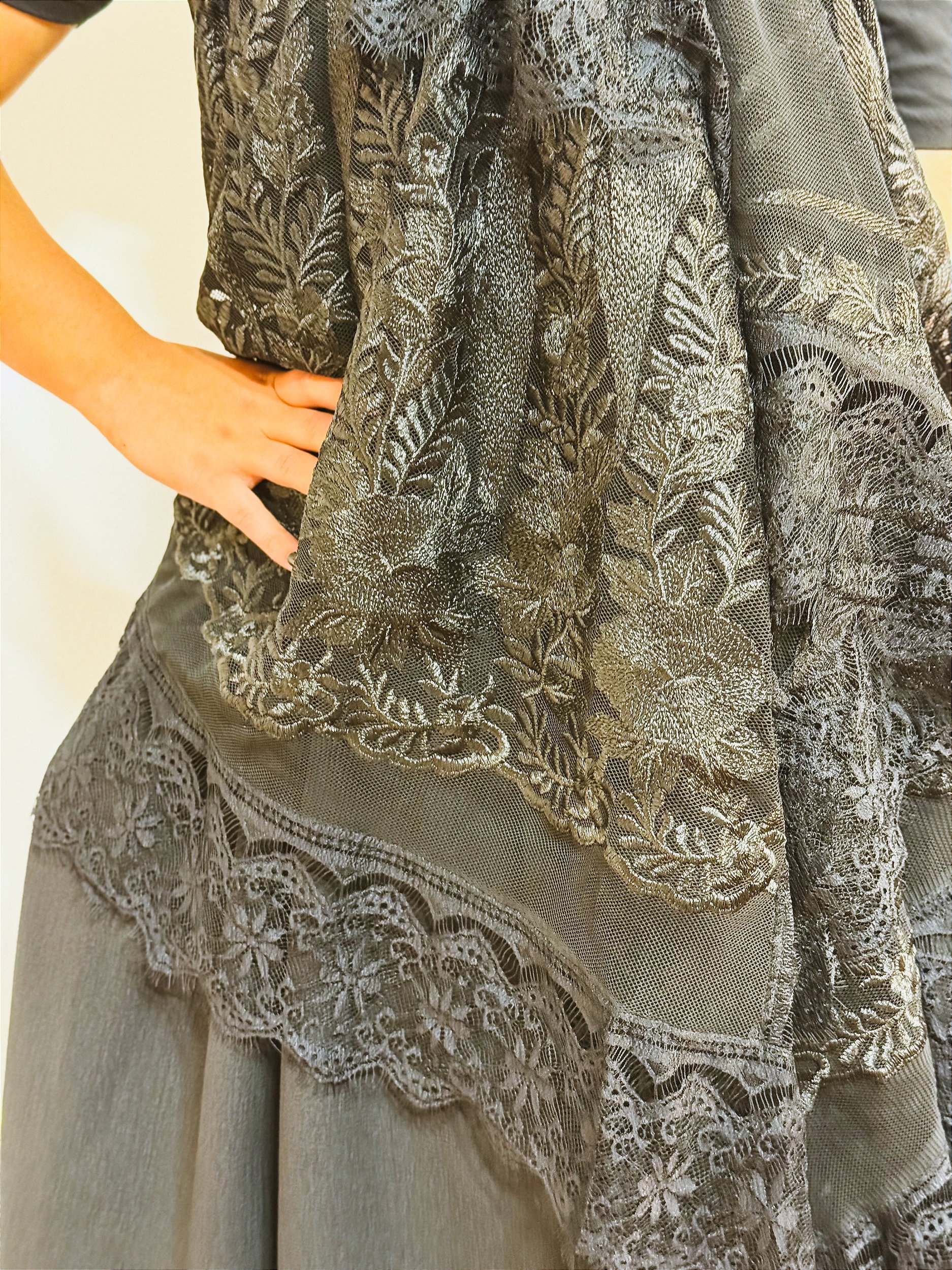 Conjunto Pano da costa e cabeça de renda preto luxo - Chamado de Fé