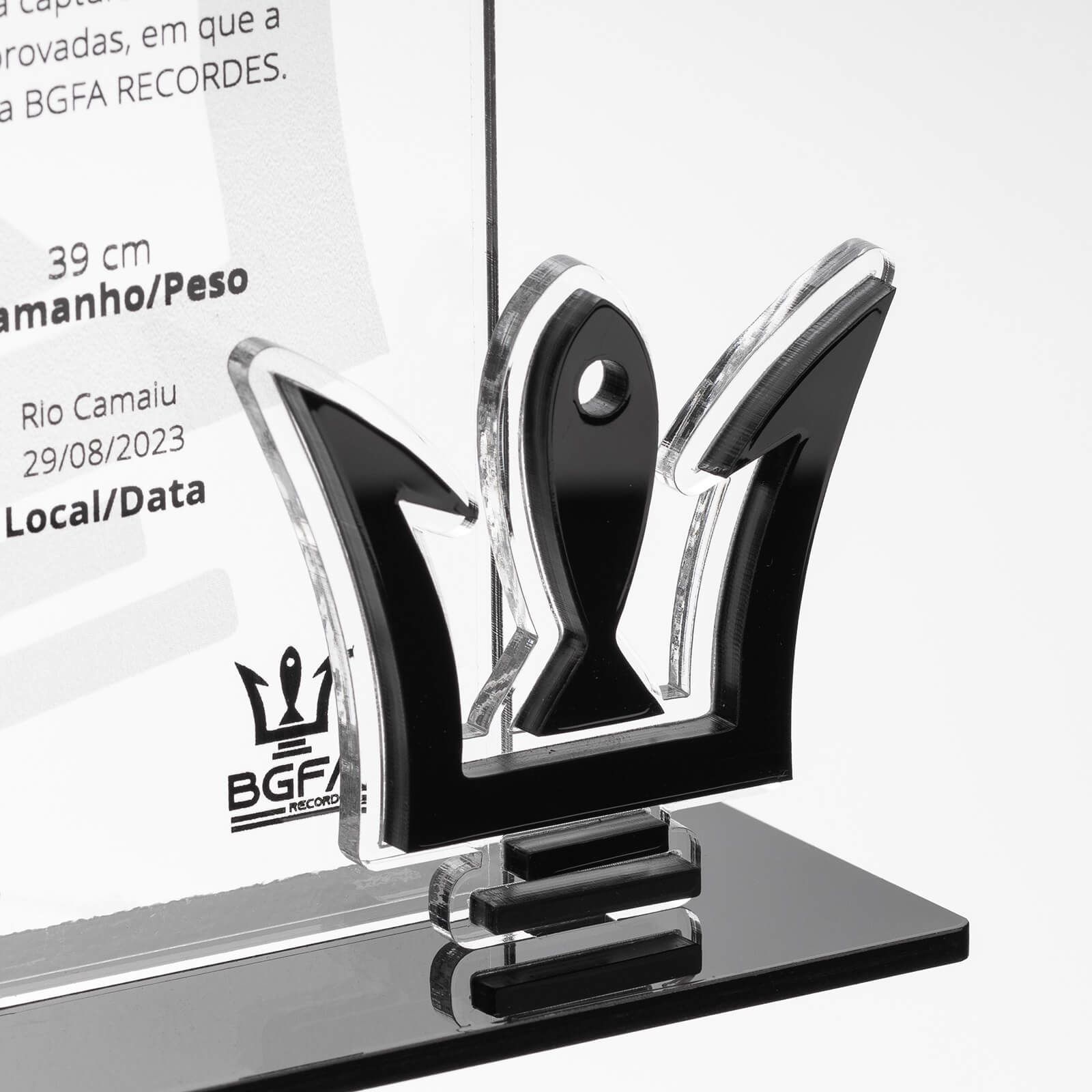 Certificado em forma de Troféu em acrílico - BGFA Recordes