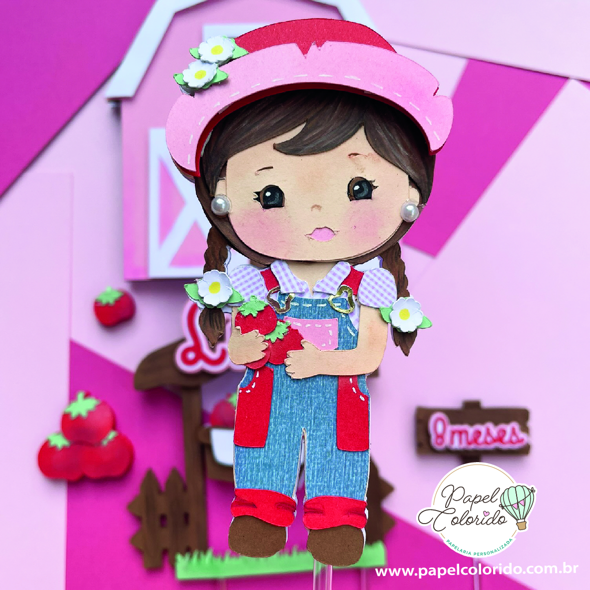 Topo de Bolo: Fazendinha Menina, fazendeira do tomate - Papel Colorido